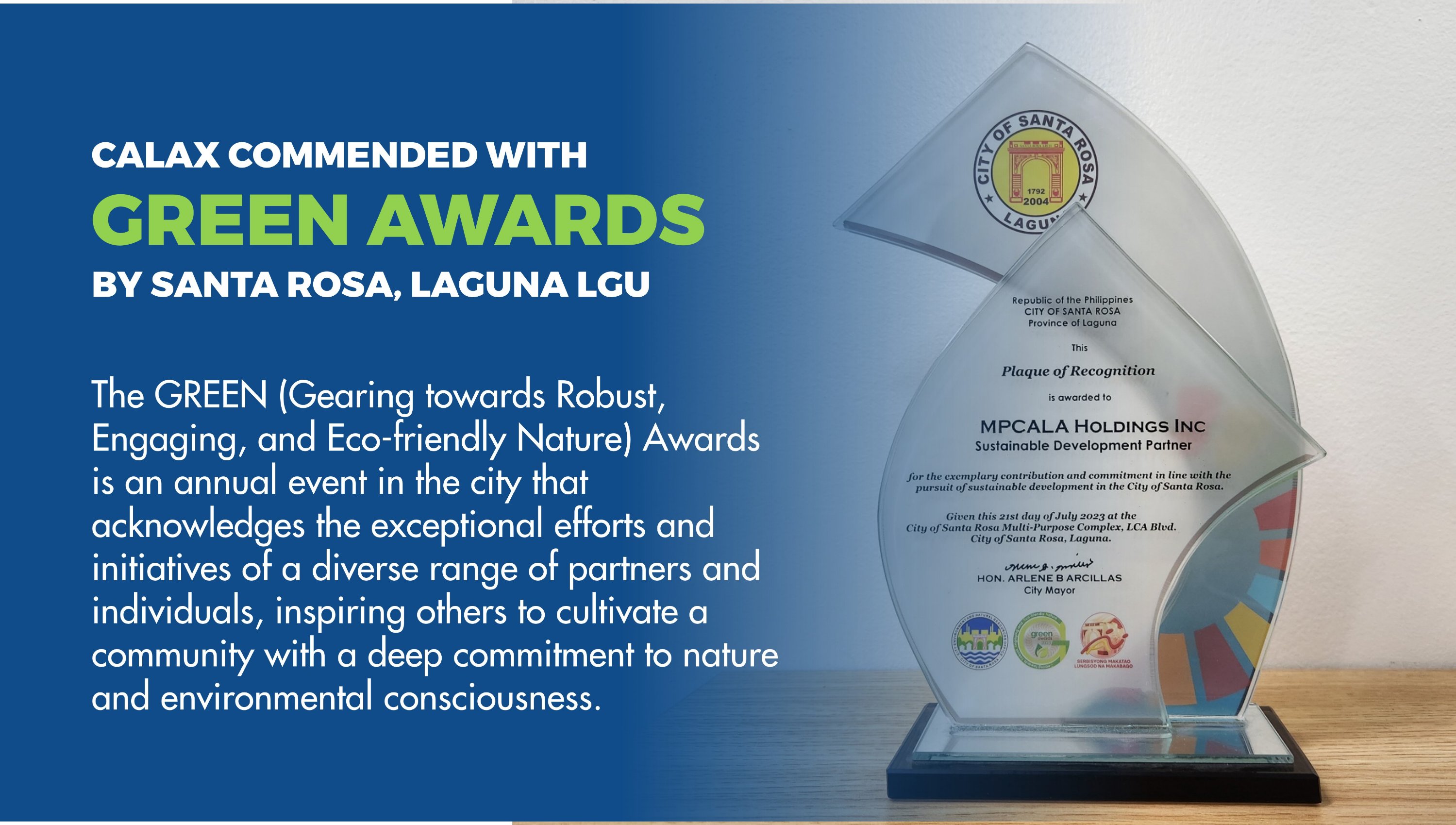 CALAX Commended with GREEN Awards by Santa Rosa LGU – News Stringer TV