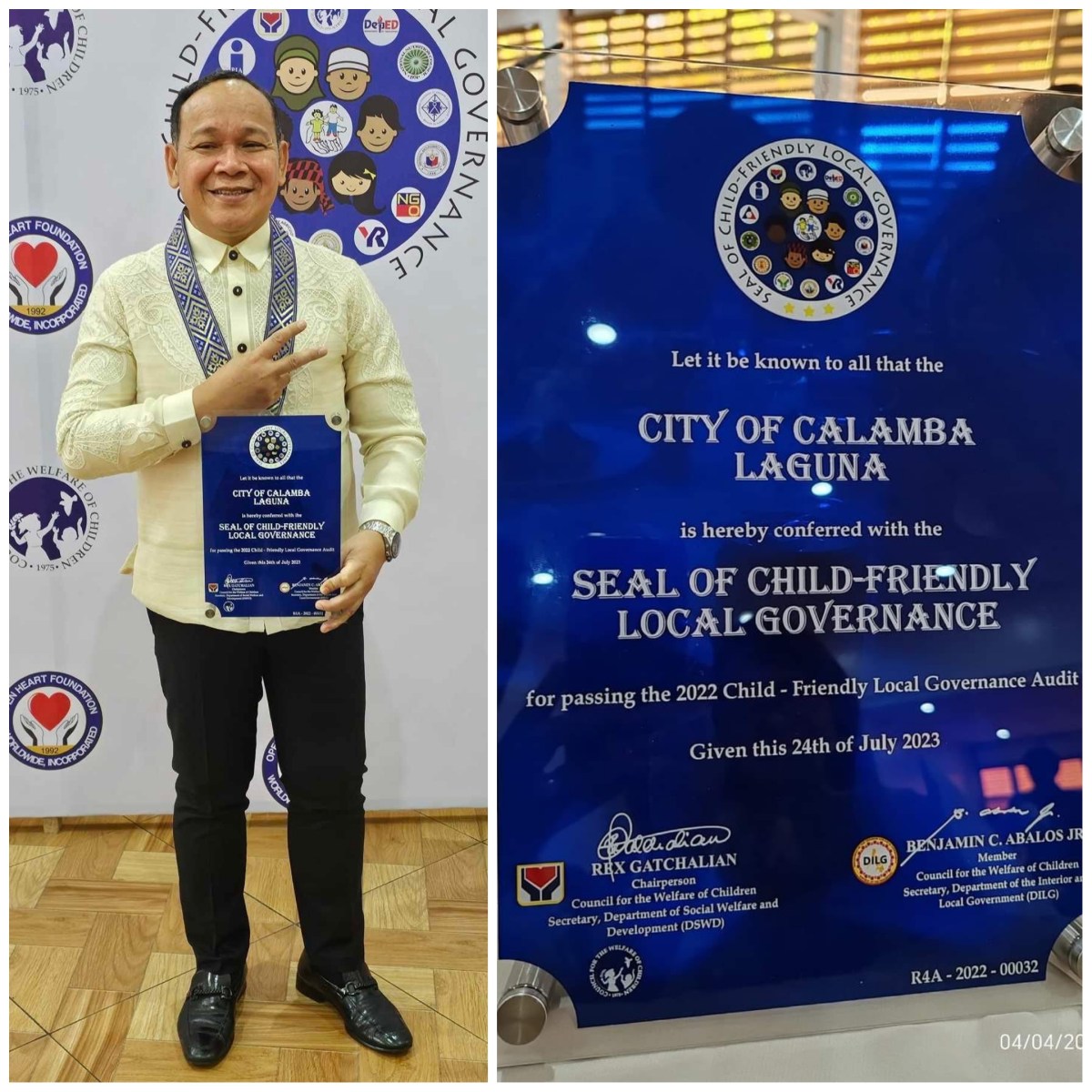 Calamba City Mayor Honored with Seal of Child-Friendly Local Governance ...