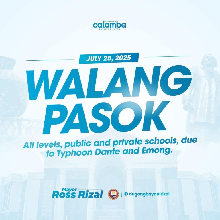 Mayor Ross Rizal Confirms Class and Work Suspension in Calamba on July ...